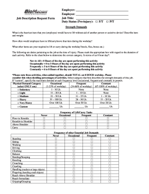 Fillable Online Employer Employee Job Description Request Form Job ...