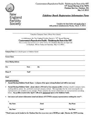 Fillable Online nefs Exhibitor Booth Registration Information Form initiator Fax Email Print ...