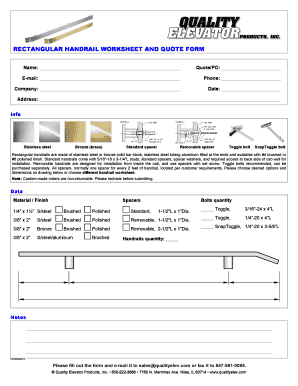 Fillable Online RECTANGULAR HANDRAIL WORKSHEET AND QUOTE FORM Fax Email ...