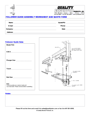 Fillable Online FOLLOWER GUIDE ASSEMBLY WORKSHEET AND QUOTE FORM Fax ...