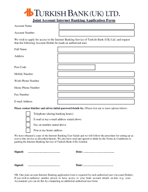 Fillable Online Joint Account Internet Banking Application Form ...
