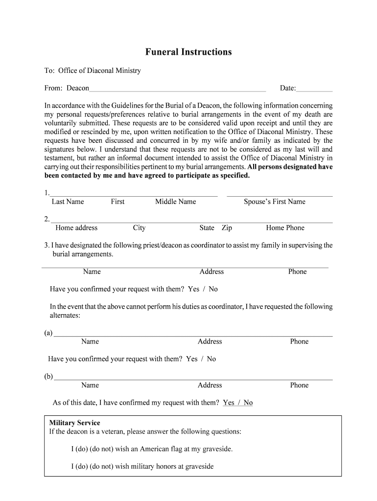 Fillable Online sanangelodiocese Funeral Instructions for Deacons ...