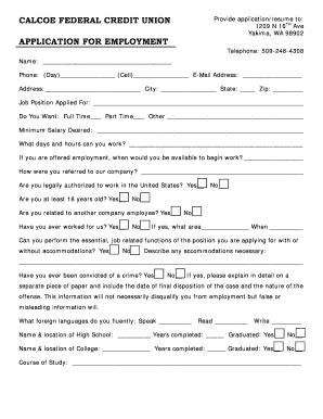 Fillable Online Application for employment - Calcoe Federal Credit ...