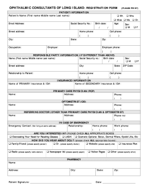 Fillable Online ocli OPHTHALMIC CONSULTANTS OF LONG ISLAND REGISTRATION ...