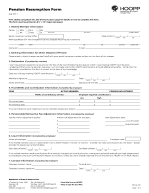 Fillable Online hoopp Pension Resumption Form Fax Email Print - pdfFiller