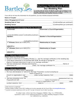 Fillable Online bartley org Marriage Notification Form 20140918docx Fax ...