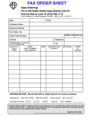 Fillable Online FAX ORDER SHEET - LOWY - Webbing Fasteners Soft Fax ...