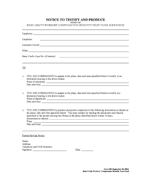 Fillable Online basiccrafts NOTICE TO TESTIFY AND PRODUCE UNDER THE ...
