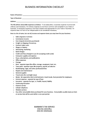 Fillable Online Business Info Checklist - bbarbarastaxservicebbcomb Fax ...