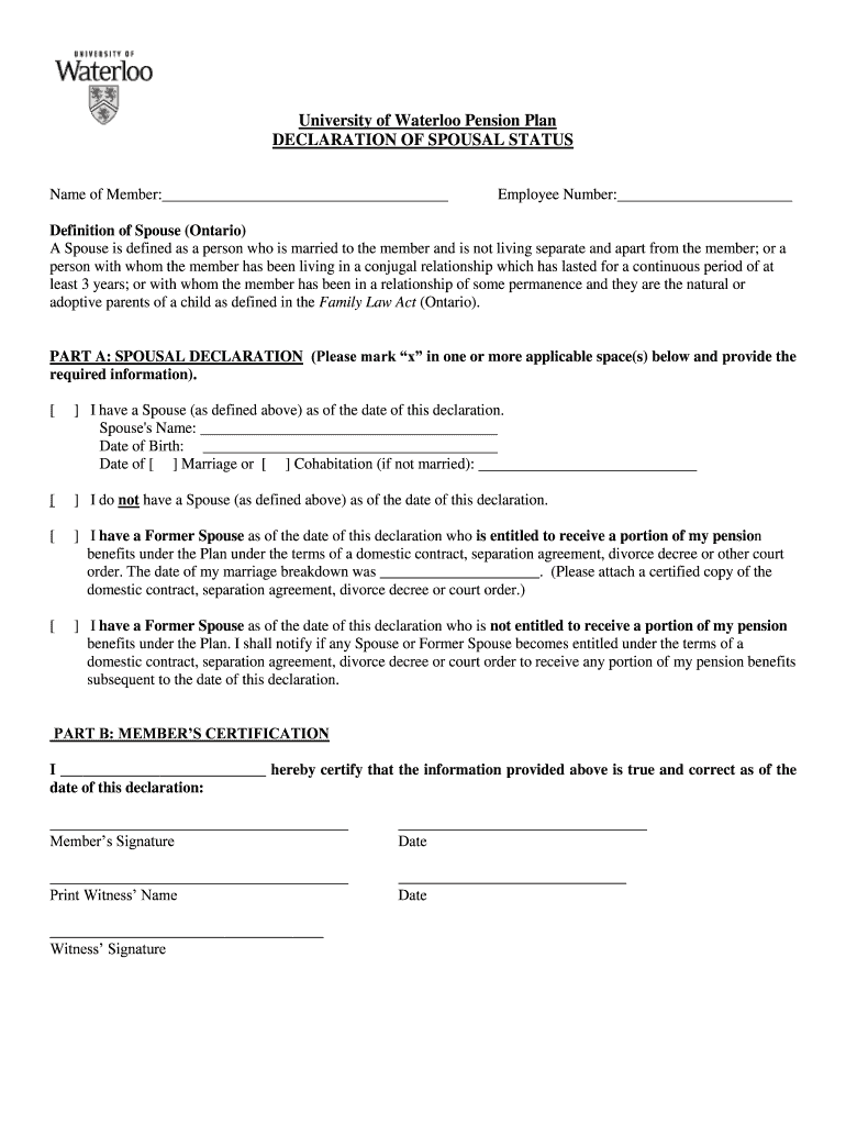 Fillable Online Declaration of spousal status (PDF) - University of ...