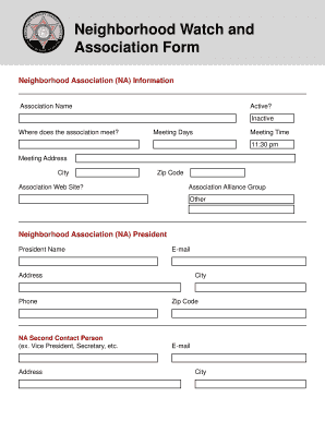 Fillable Online Neighborhood Watch and Association Form Fax Email Print ...