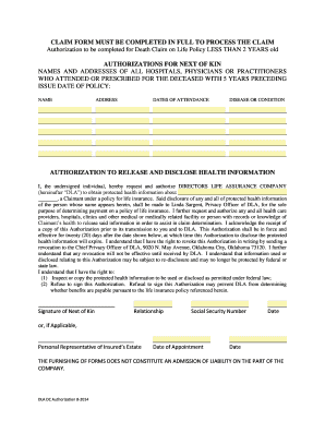 Fillable Online directorslife Death Claim Authorization Form - Directors Life Fax Email Print ...