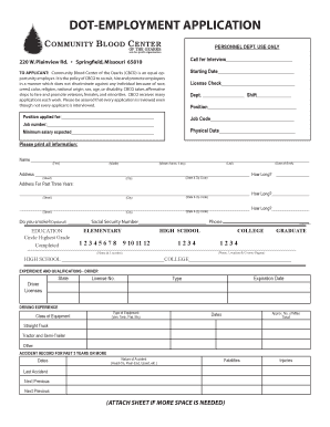 Fillable Online cbco DOT-EMPLOYMENT APPLICATION - cbco Fax Email Print ...