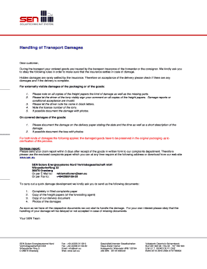 Fillable Online sen Transport damage form - SEN - sen Fax Email Print ...