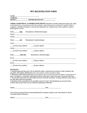 Fillable Online PET REGISTRATION FORM - GCM HOA Fax Email Print - pdfFiller