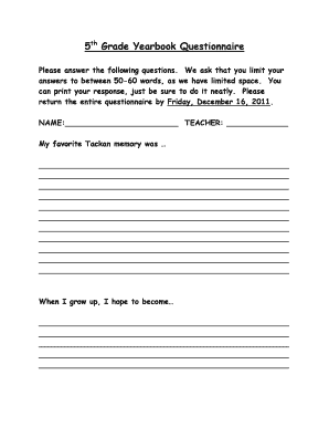 Fillable Online 5th Grade Yearbook Questionnaire 2docx Fax Email Print ...
