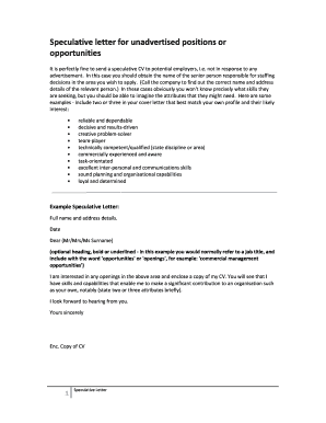 Fillable Online Speculative letter for unadvertised positions or Fax ...