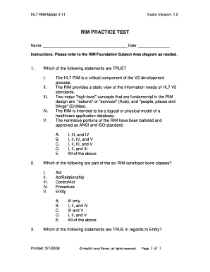 Fillable Online RIM PRACTICE TEST - Canada Health Infoway Fax Email ...