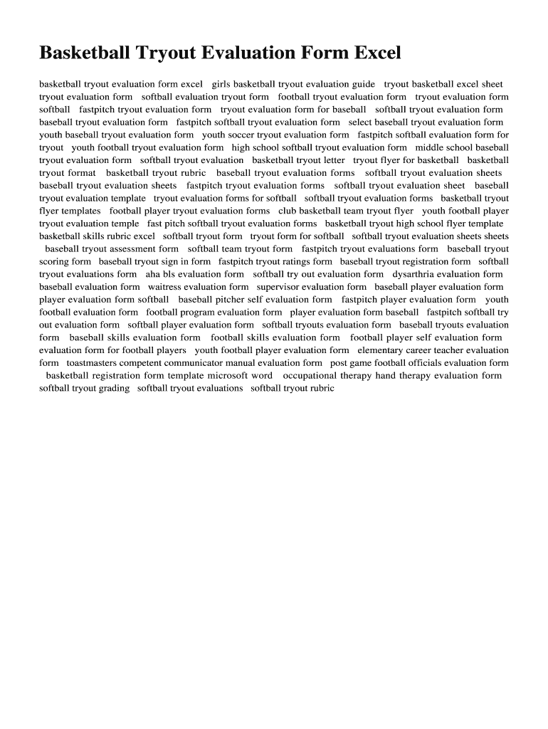 Fillable Online 45 32 87 Basketball bTryout Evaluationb Form Excel Fax ...