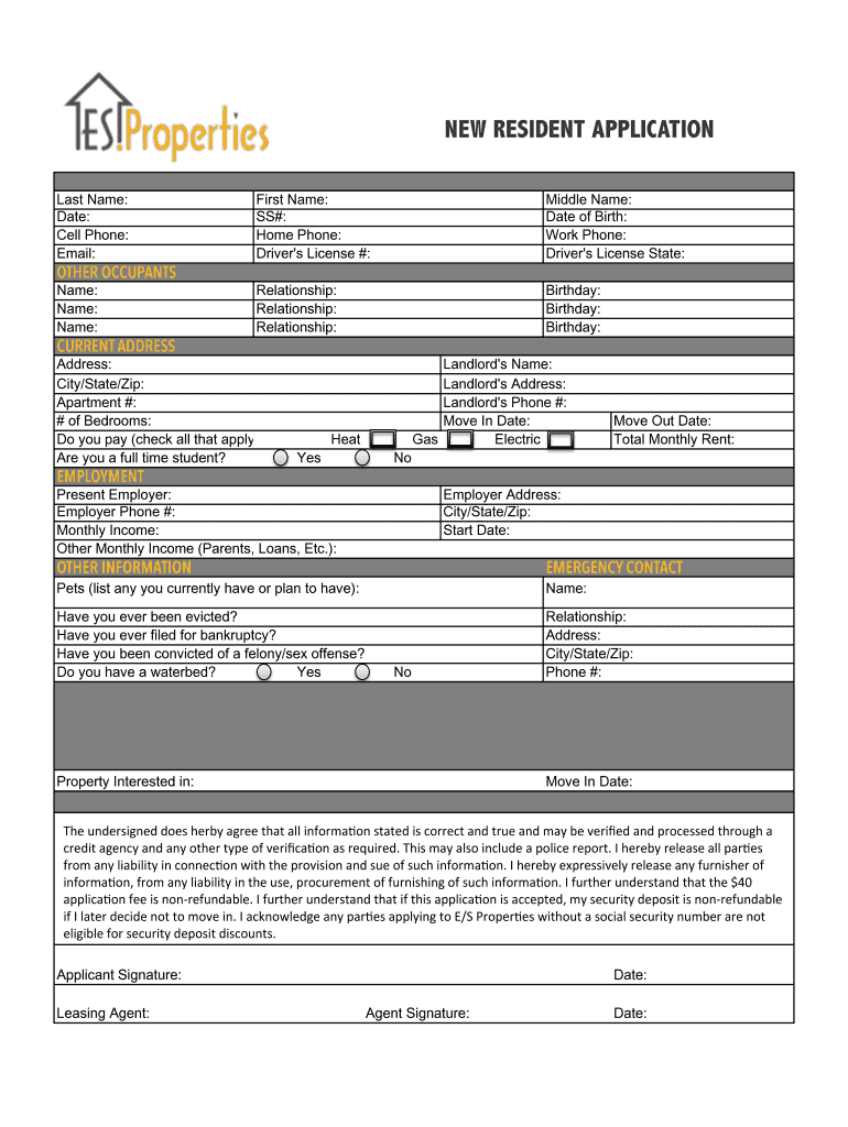 Fillable Online NEW RESIDENT APPLICATION - besb-brentsbbcomb Fax Email ...