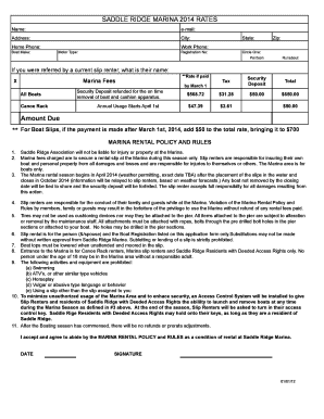 Fillable Online 2014 Marina Rate Sheet - Saddle Ridge Association Fax ...