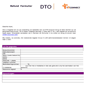 Invulbaar Online DTO refund form Faxnummer Email Afdrukken - pdfFiller