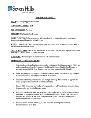 Fillable Online JOB DESCRIPTION 17 TITLE FUNCTIONAL TITLE LPN Fax Email ...