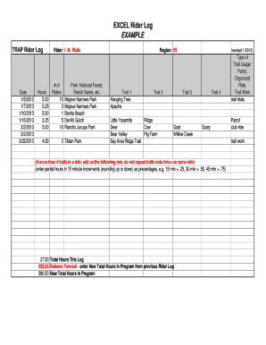 Fillable Online EXCEL Rider Log Fax Email Print - pdfFiller