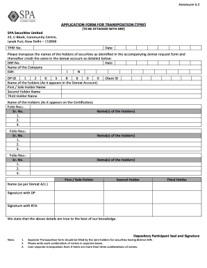 Fillable Online 2 APPLICATION FORM FOR TRANSPOSITION TPRF TO BE ...