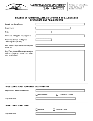 Fillable Online csusm Reassigned Time bRequest Formb - csusm Fax Email ...