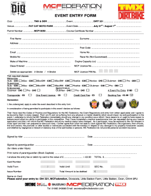Fillable Online MOTOCROSS EVENT ENTRY FORM - Endurocross Fax Email ...