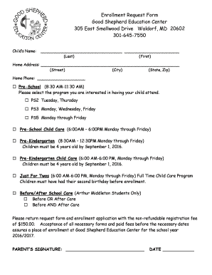 Fillable Online PreSchool (830 AM1130 AM) Fax Email Print - pdfFiller