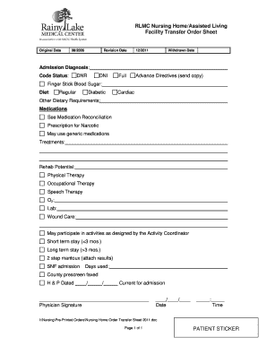 Fillable Online Nursing Home Order Transfer Sheet.pdf - Rainy Lake ...