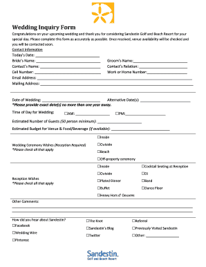 Fillable Online Wedding Inquiry Form - Sandestin Fax Email Print ...