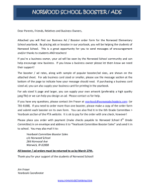 Fillable Online Norwood school booster / ads - Norwood School PTA Fax ...