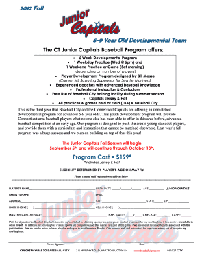 Fillable Online CONNECTICUT CAPITAL BASEBALL CLUB - CT Capitals ...