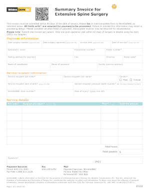 Fillable Online worksafe wcb bc Summary Invoice for Extensive Spine ...