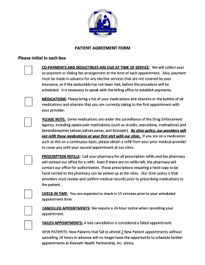 Fillable Online PATIENT AGREEMENT FORM Please initial in each box Fax ...
