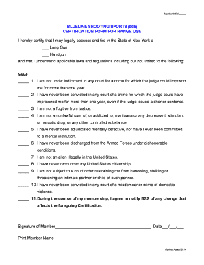 Fillable Online BLUELINE SHOOTING SPORTS BSS CERTIFICATION FORM FOR Fax ...