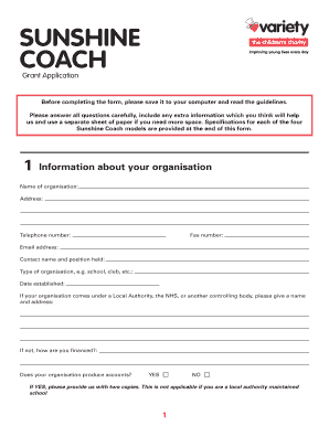 Fillable Online variety org Sunshine Coach Application Form - Variety ...