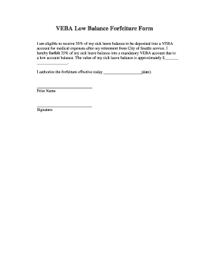 Fillable Online VEBA Low Balance Forfeiture Form Fax Email Print ...