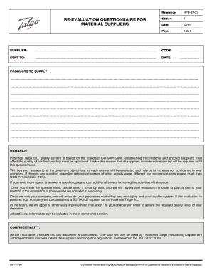 Fillable Online REEVALUATION QUESTIONNAIRE FOR Fax Email Print - pdfFiller