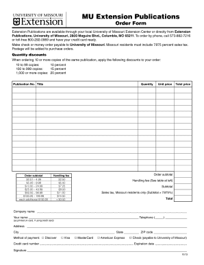 Fillable Online muextension missouri Order Form - University of ...