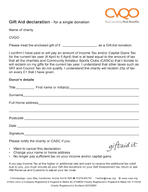Fillable Online cvqo Charities and CASC: Gift Aid declaration forms for ...