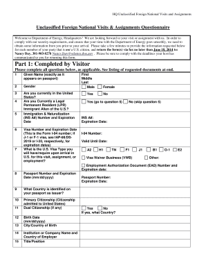 Fillable Online bnl Foreign National VisitAssignment Questionnaire Fax ...