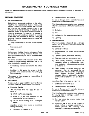 Fillable Online EXCESS PROPERTY COVERAGE FORM Fax Email Print - pdfFiller