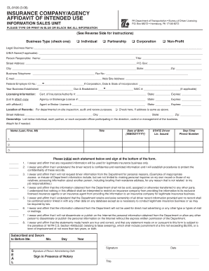 Fillable Online Insurance company/agency affidavit of intended use ...