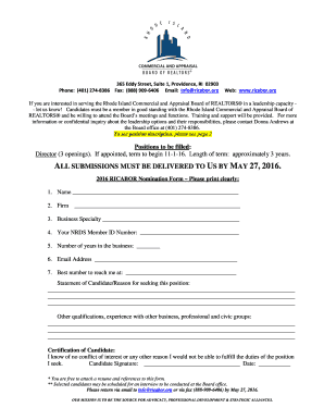 Fillable Online 2016 RICABOR Nomination Form Please print clearly Fax ...
