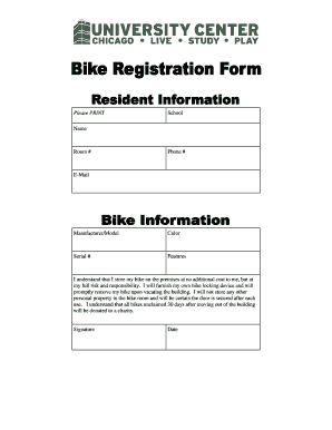 Fillable Online FORM Bike Registration - buniversitycenterbbcomb Fax ...