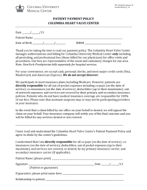 Fillable Online PDF Patient Payment Policy - Columbia Heart Valve ...